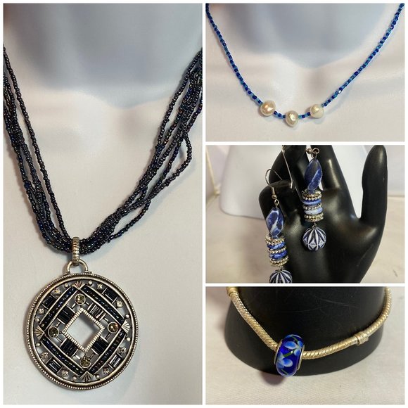 Jewelry | Womens Blue Silver Beaded Jewelry Set Assorted | Poshmark